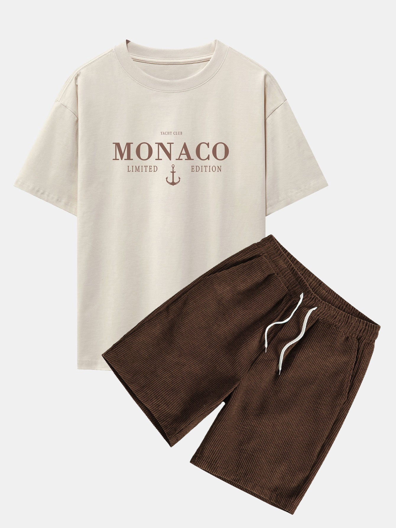 Monaco Slogan Print Drop Shoulder Oversize T-Shirt & Drawstring Cordur ...